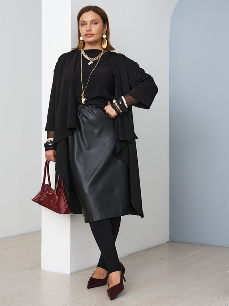 Кардиган Женский SPARADA черный Трикотаж, размер 64, 66 Без застежки свободный Три четверти ...