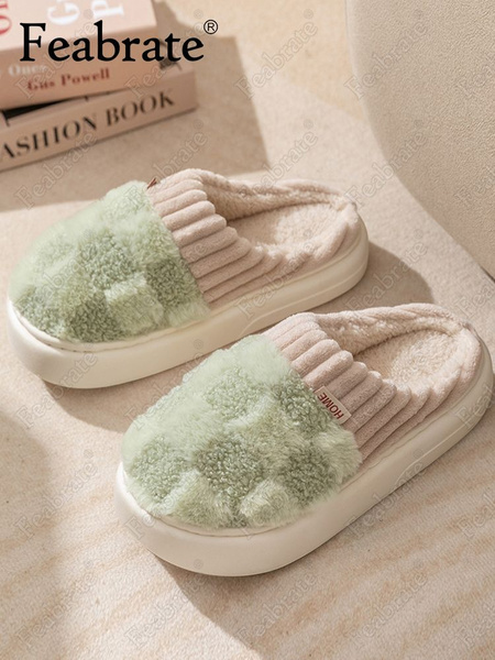 Тапочки Женский Feabrate, размер 38, 39 R (средняя) зеленый Круглый нос, Толстая подошва Без ...