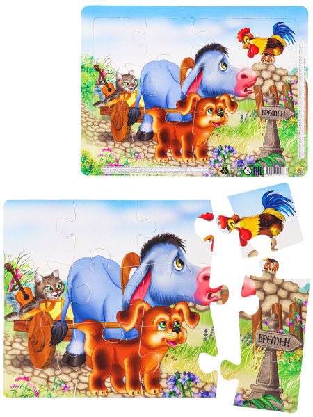 Мягкие пазлы для малышей Рыжий кот "Бременские музыканты" 12 элементов ...