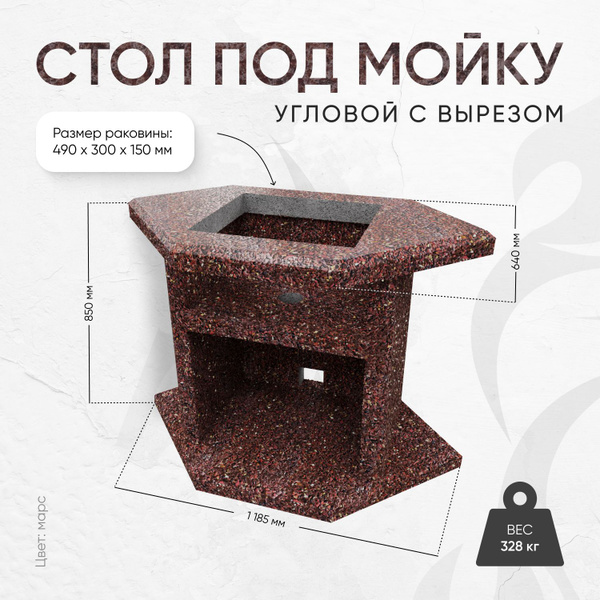 Стол с вырезом для мойки, угловой для зоны барбекю или садовой кухни ...