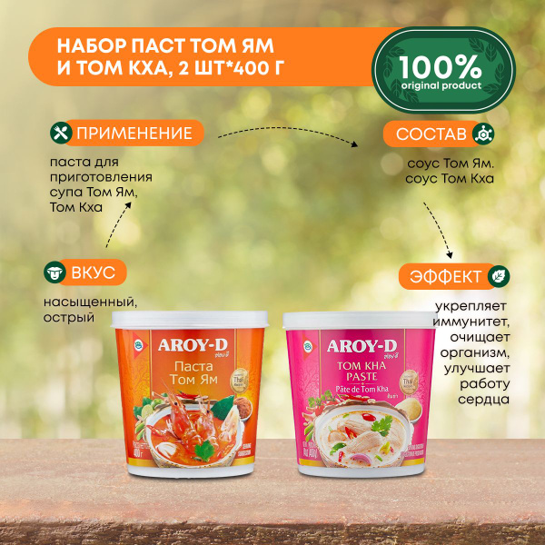 Паста - соус Тайский Том Ям 400г / Том Кха 400г Aroy-D (2 упаковки ...