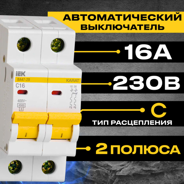 Автоматический выключатель IEK ВА47-29 2Р 16А 4,5кА тип С 1шт ИЭК ...