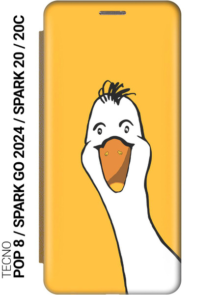 Чехол книжка на Tecno Pop 8 Spark Go 2024 Spark 20 20c с рисунком Забавный гусь золотой