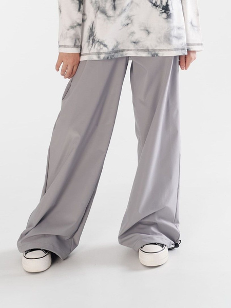 Брюки Девочки BUNGLY широкие серый Полиэстер Повседневный, размер 152 свободный На любой сезон ...