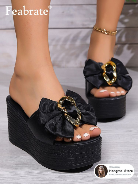 Шлепанцы Женский Feabrate, размер 35 Искусственная кожа Круглый нос, Открытый нос Танкетка Без ...