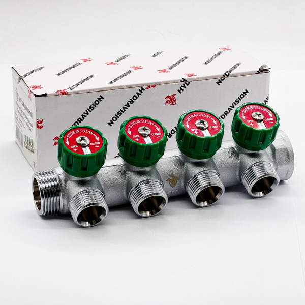 Коллектор для водоснабжения HYDRAVSION 1"х3/4" евроконус на 4 выхода ...