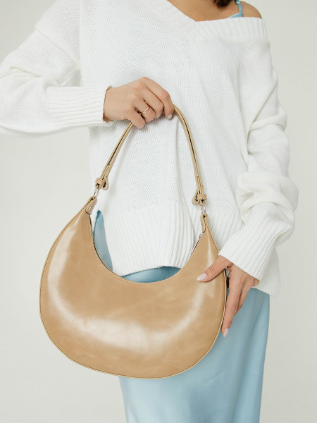 Сумка на плечо женская из натуральной кожи полукруглая бежевая, Solo ...