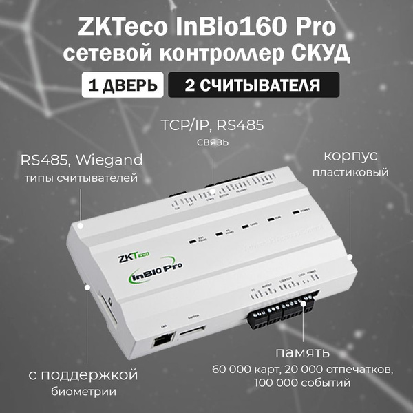 Характеристики Сетевой биометрический контроллер СКУД ZKTeco inBio160 ...