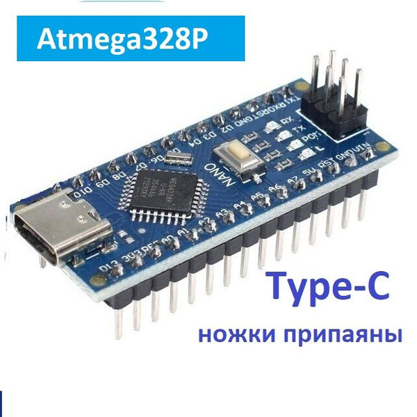 Контроллер Arduino Nano Atmega328p Type C Ch340 ножки припаяны