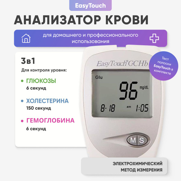 Анализатор крови EasyTouch GCHB на глюкозу, холестерин и гемоглобин ...