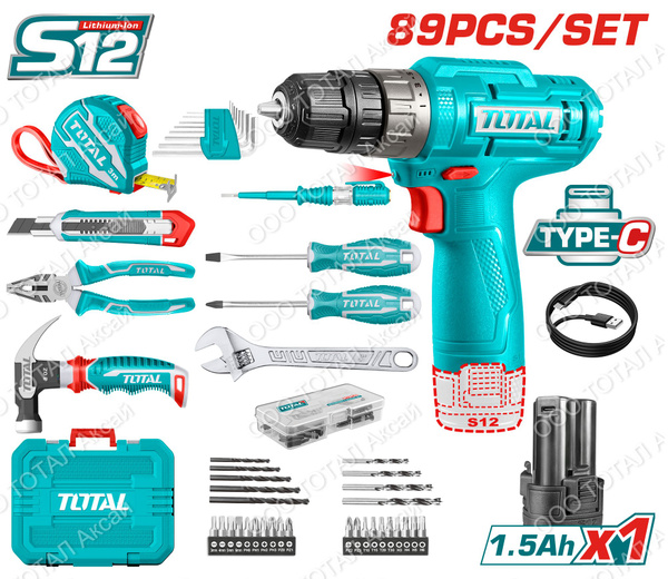 THKTHP10892 Дрель-шуруповерт 12V 1.5 Ah, 20 Нм, с набором инструмента ...