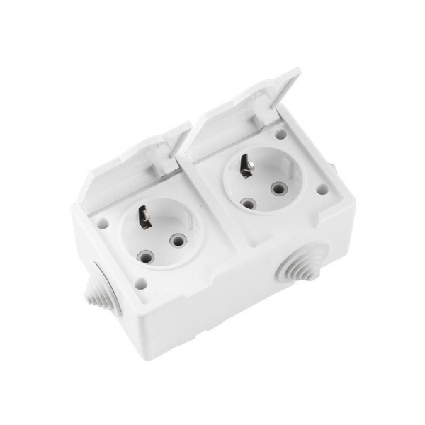 Розетка для открытой проводки, брызгозащищенная, двойная, 16А, IP44, с ...