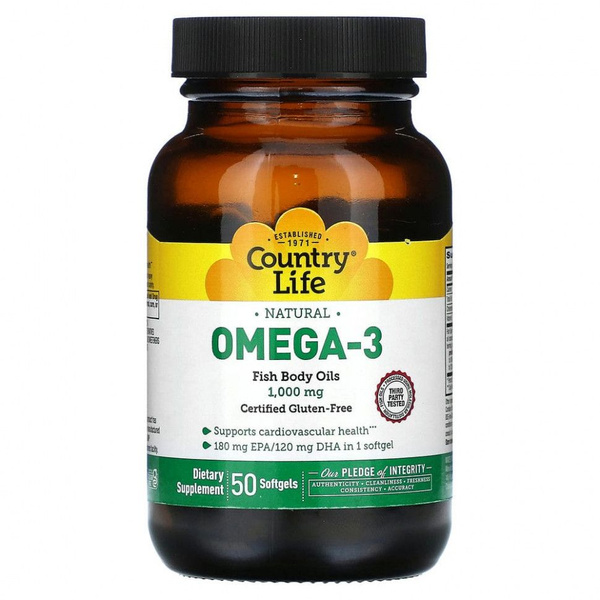 Country Life, Naturals Omega-3, Омега-3, 1000 мг, 50 мягких таблеток ...
