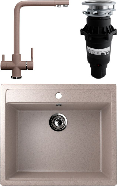 Комплект Мойка кухонная Ulgran U-104 -302 песочная / Смеситель U-016 -302 песочный ...