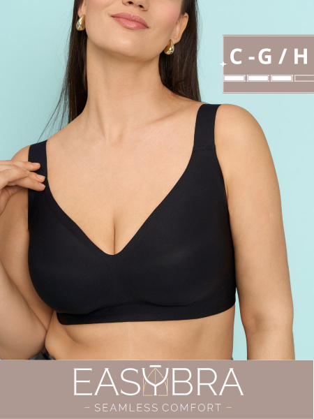 Бюстгальтер Женский EASY BRA без косточек, бесшовный, размер 80F, 80G черный Микрополиамид ...