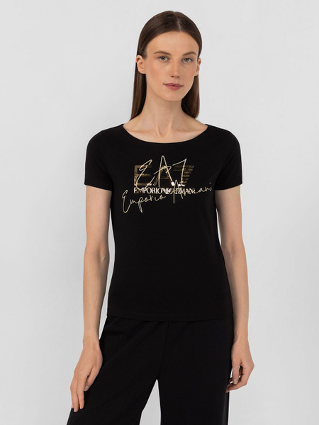 Футболка Женский EA7 черный, размер 44, 46 Хлопок, Эластан Логотип Повседневный Камбоджа купить ...