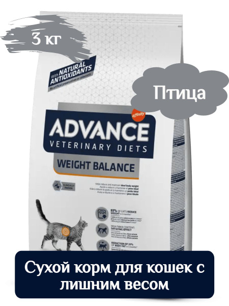Advance VetDiet WEIGHT BALANCE Сухой корм для кошек с лишним весом 3кг ...