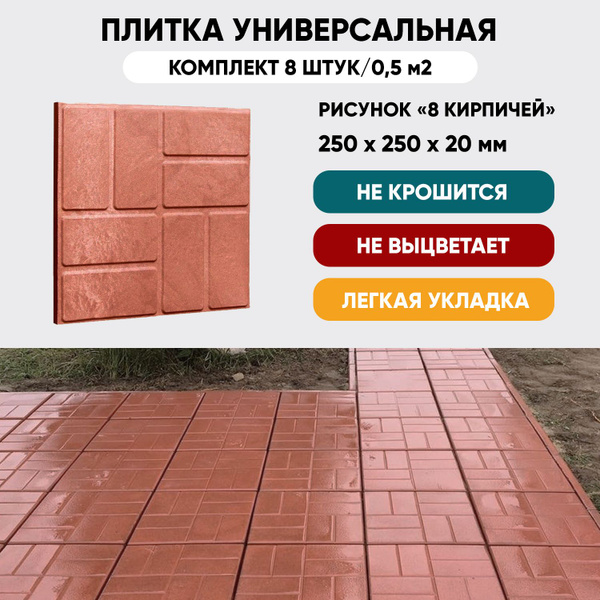 Плитка тротуарная полимерно-песчаная универсальная, 25х25х2 см ...