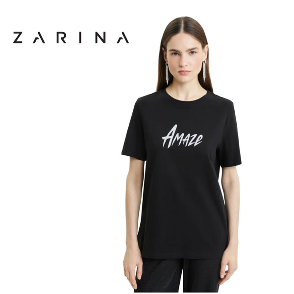 Футболка Zarina, размер 46, цвет черный, 100% хлопок - купить по выгодной цене в интернет ...