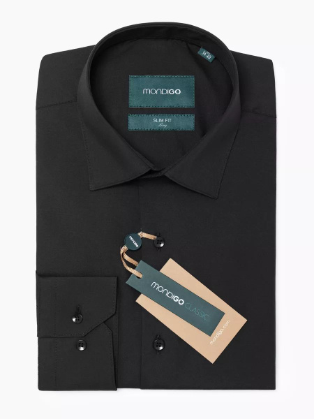 Рубашка Мужской Mondigo черный Длинный Хлопок, Полиэстер Воротник Однотонный, размер 52, 54 ...