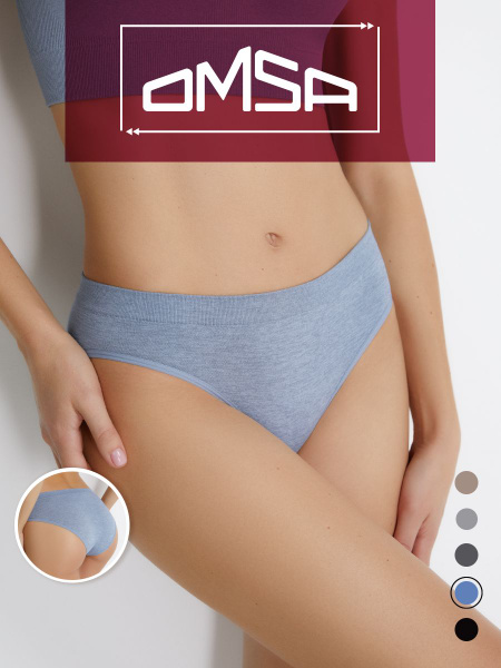 Трусы Женский Omsa слипы Микрофибра джинсовый меланж, размер 46, 48 Средняя Китай Повседневный ...