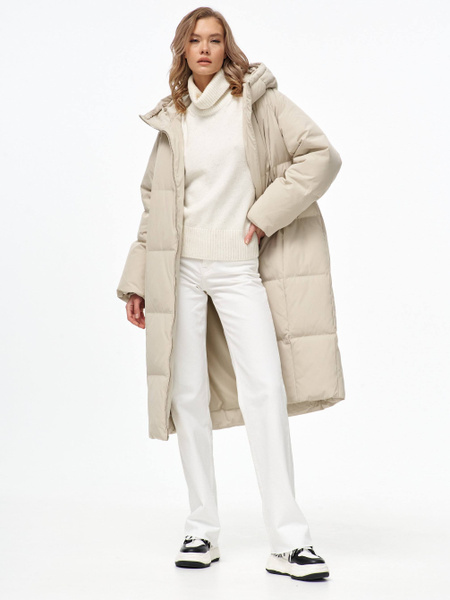 Пуховик Женский Vira Plotnikova Капюшон молочный капюшон Хлопок, размер 48 Длинный Зима оверсайз ...