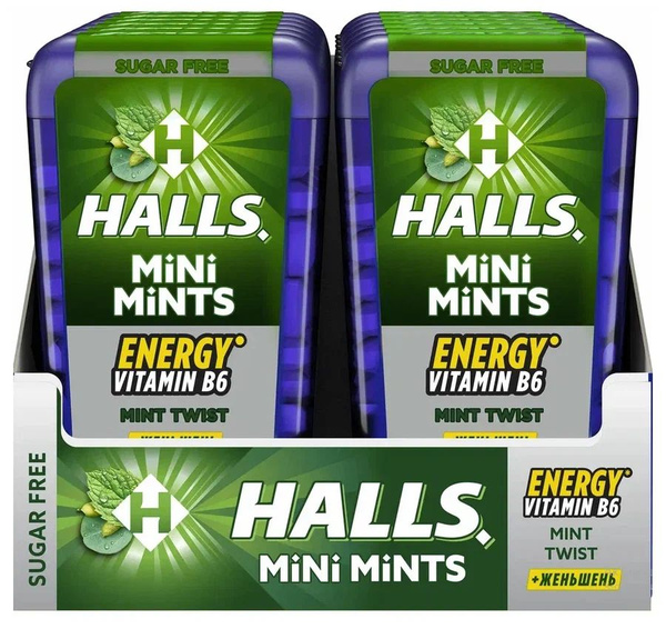 Леденцы HALLS Mini Mints без сахара со вкусом мята-ментол, 12,5 г х 24 ...