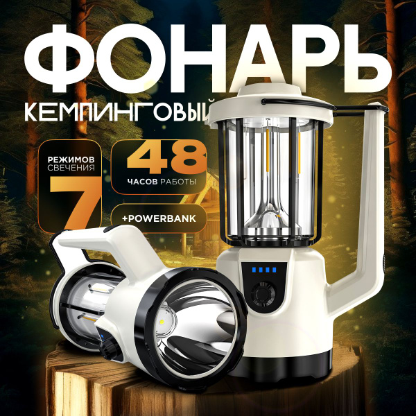 Фонарь аккумуляторный ручной кемпинговый с диммером, функцией powerbank ...
