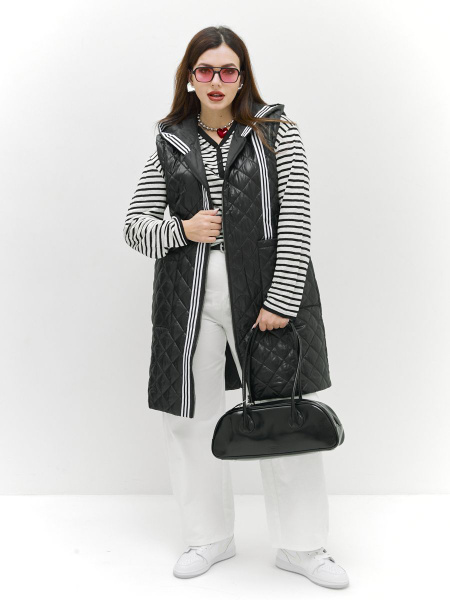 Жилет Женский Jyldyz черный Плащевка, размер 60 Ленты декоративные оверсайз Молния Однотонный ...