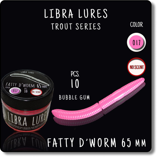 Приманка силиконовая Libra Lures Fatty D'Worm 65мм Без вкуса # 017( bubble gum)10шт. купить c ...