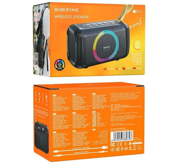Колонка портативная Borofone BR17 (Bluetooth, AUX, microSD) черный купить на OZON по низкой цене ...