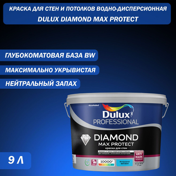 Краска для стен и потолков водно дисперсионная Dulux Diamond Max