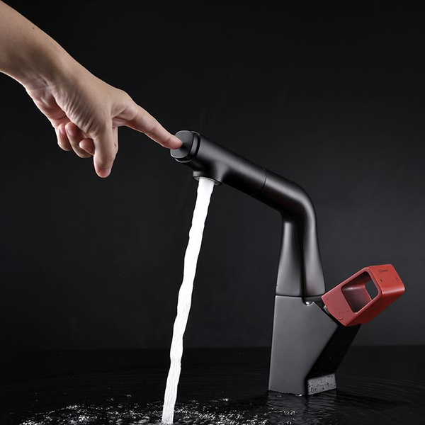 LM6008BR Soul Смеситель для умывальника/кухни, с вытяжным изливом, черный/красный LEMARK ...