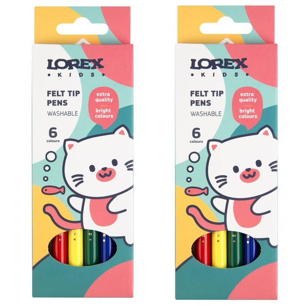 LOREX KIDS Фломастеры Стандартные, 6 цв. кругл. корп. смываемые, 2 уп ...