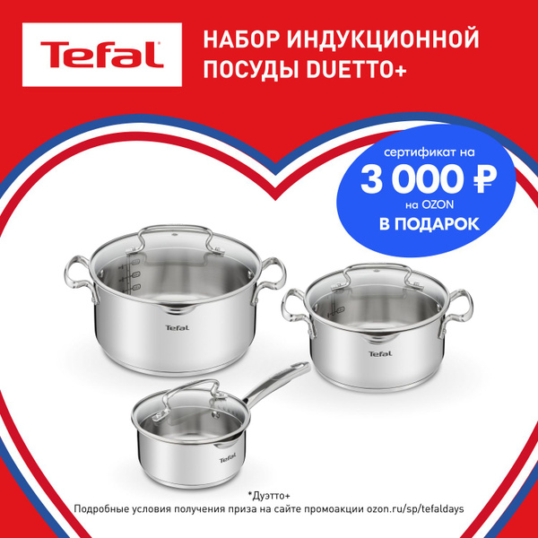 Набор кастрюль 20/24 см + ковш 16 см Tefal Duetto+ с крышками, из ...