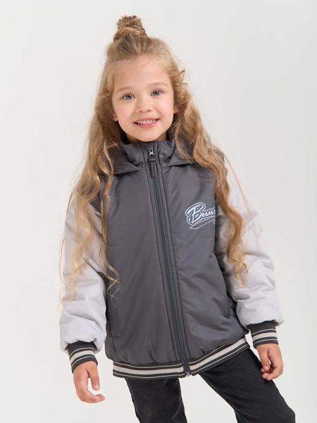 Бомбер Девочки, Мальчики BUNGLY Капюшон, Манжеты серый Дюспо, размер 116 Длинный На любой сезон ...