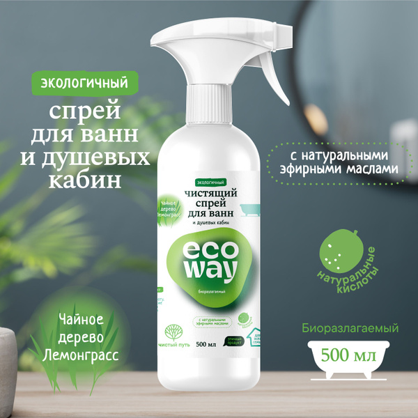 Экологичный чистящий спрей для ванн и душевых кабин Чайное дерево и Лемонграсс, ECOWAY, 500мл ...