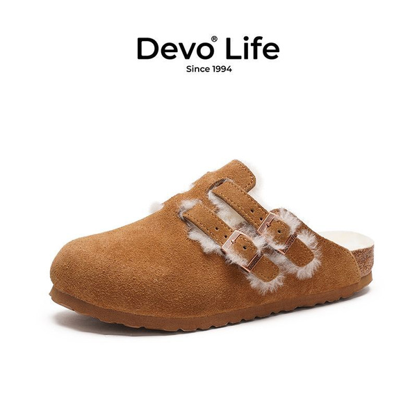 Сабо Женский Devo Life коричневый Флис, Натуральная кожа, размер 39 Толстая подошва Платформа ...