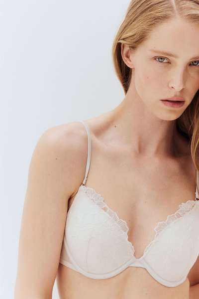 Бюстгальтер Женский H&M на косточках, пуш-ап, размер 80B бежевый прозрачный Китай регулировка ...