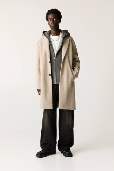 Пальто Pull&Bear, Демисезон, размер 44, цвет бежевый, Полиэстер - купить по выгодной цене в ...