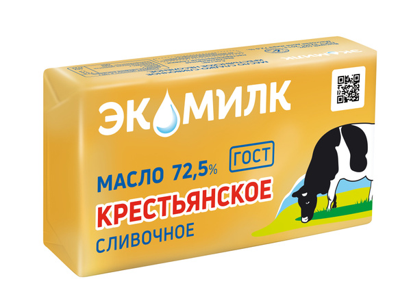 Масло сладко-сливочное Крестьянское несоленое 72,5 % 160 г, Экомилк ...