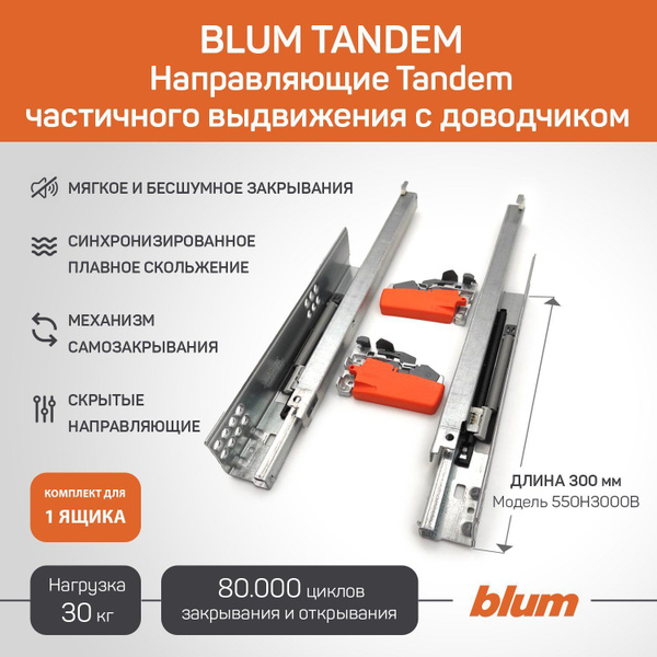 Направляющие для ящика частичного выдвижения с доводчиком BLUM TANDEM ...