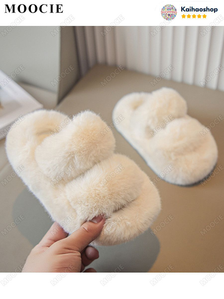 Тапочки Девочки MOOCIE Мех искусственный, размер 34, 35 белый Толстая подошва Китай Платформа ...