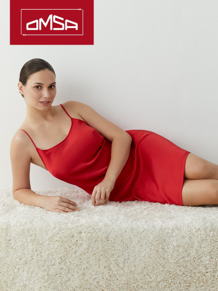 Ночная сорочка Женский Omsa, размер 48 Однотонный красный Бретельки Китай Без застежки купить c ...