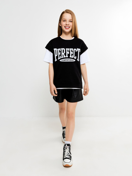 Жилет Девочки Acoola черный Трикотаж, размер 140 свободный Без застежки Надписи Повседневный ...