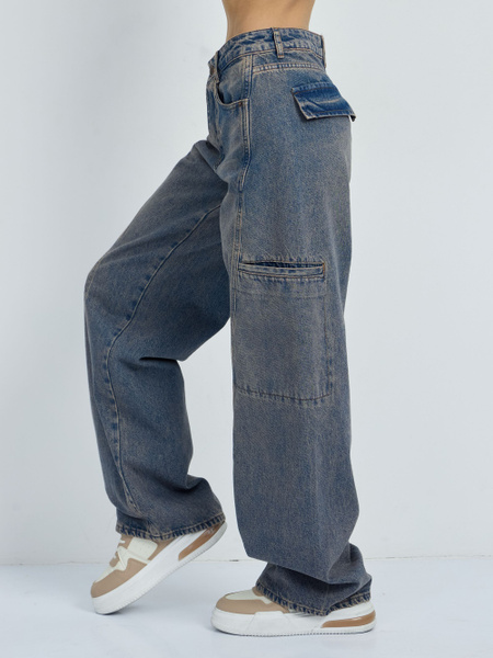 Джинсы Женский Ailuj синий, зернистый темно-синий багги, карго Джинс ...