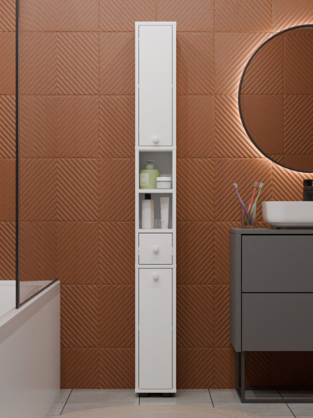 Roomly Шкаф-пенал для ванной, узкий, 20х27.5х181.3 см, Универсальный ...
