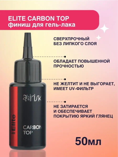 IRISK Финиш сверхпрочный, глянцевый топ для гель-лака Elite Carbon Top ...