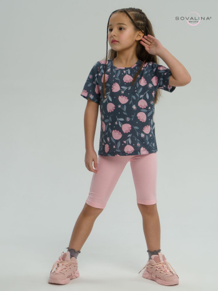 Комплект одежды Девочки SOVAlina Повседневный с велосипедками, двойка серый, розовый, размер 116 ...
