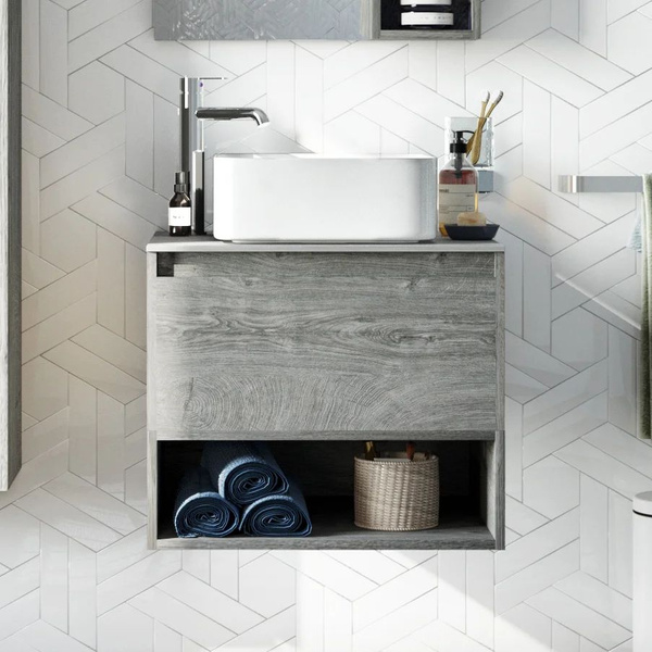 Тумба под раковину со столешницей STWORKI Карлстад 60 дуб рошелье, монте тиберио, с отверстием ...